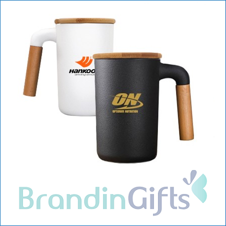 DESIGNER Ceramic Mug with Wooden Handle 450ml | Brandingifts Sdn. Bhd.